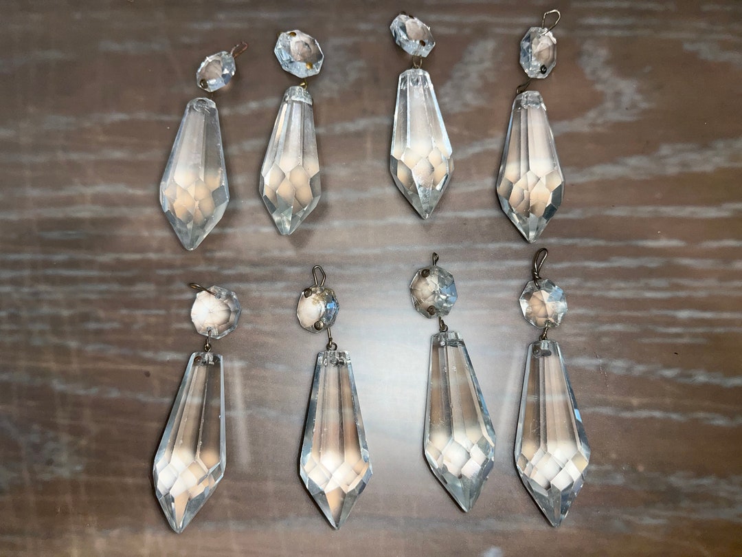 8 Pcs of Antique Crystal Prism Sets, 3" Chubby Crystals Points, Chandelier Prism, 1/2" Octagon ...