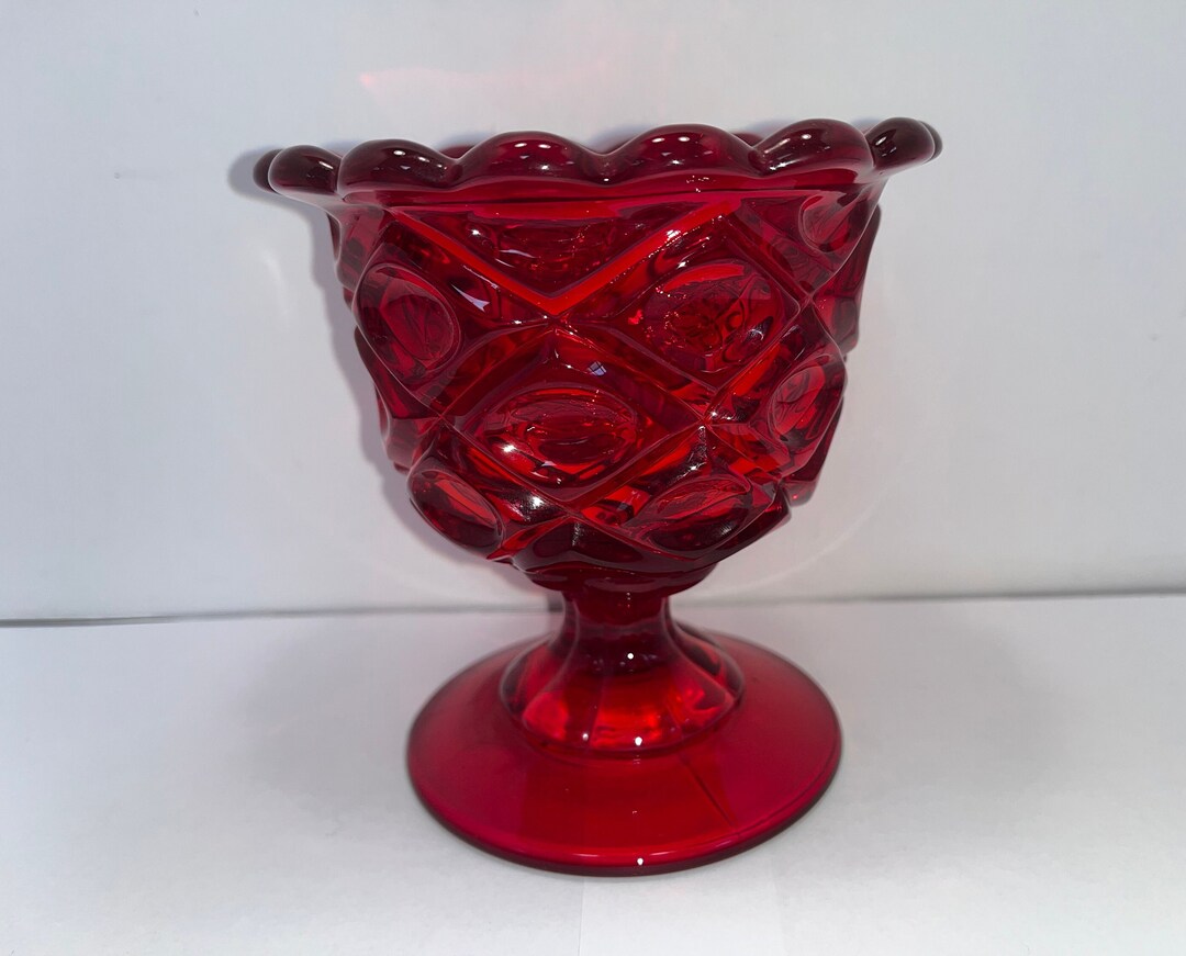 Vintage Viking Ruby Red Diamond Thumbprint Pedestal Bowl, Viking ...