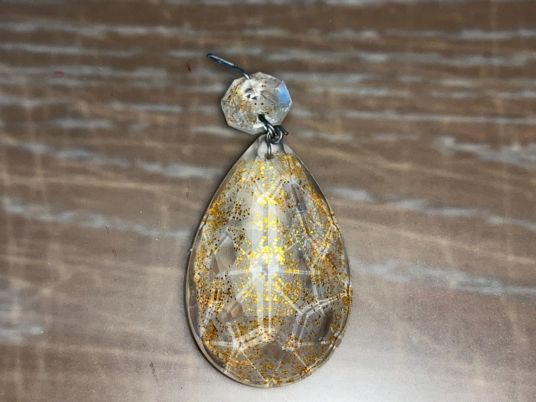 Antique Gold Glittered Tear Drop Prism, 2 1/2" Faceted Teardrop Prism ...