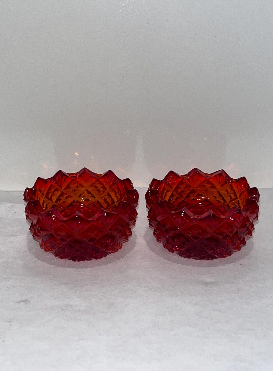 2 Vintage Red Glass Salt Cellar, Red Glass Salt Cellar, Mini Flower ...