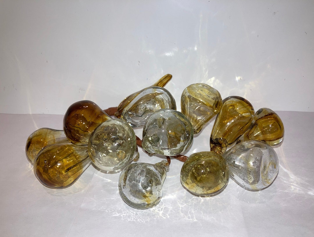 Mid Century Amber Clear Glass Grape Cluster, Blown Glass Grape Cluster ...