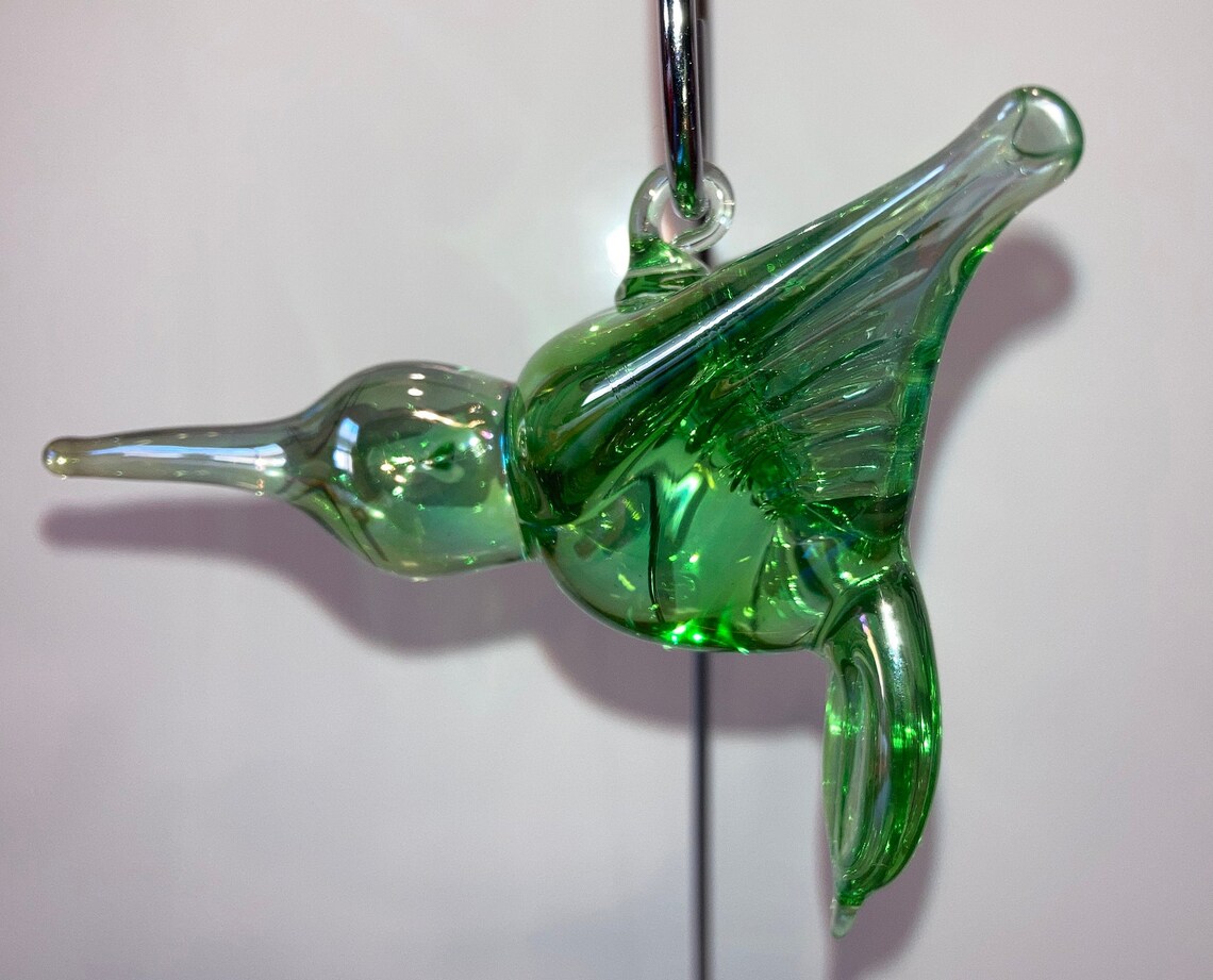 Vintage Blown Glass Hummingbird Iridescent Green Hummingbird - Etsy