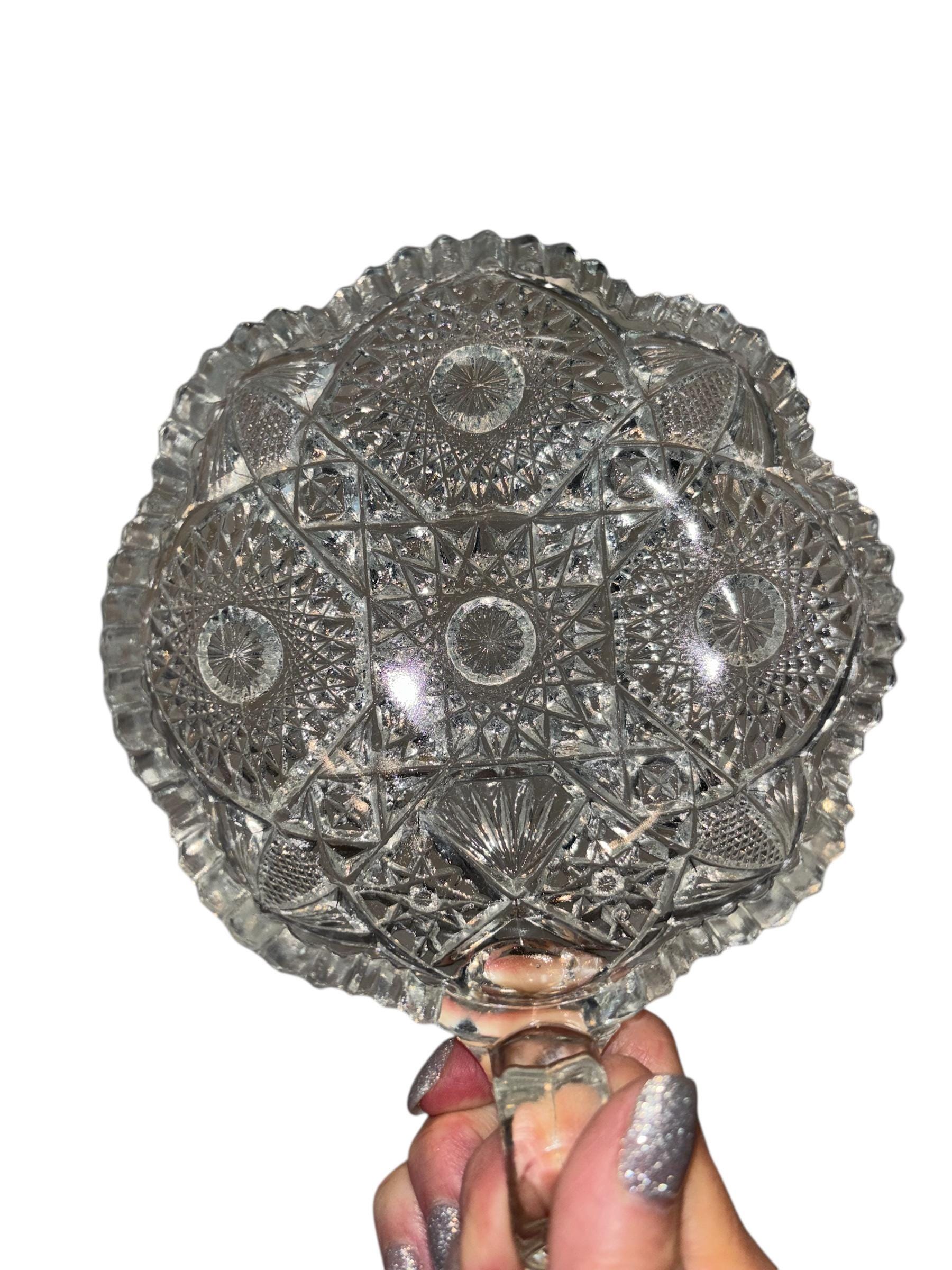 Antique American Brilliant Cut Glass Nappy, Stars Cut Glass Hobstar ...