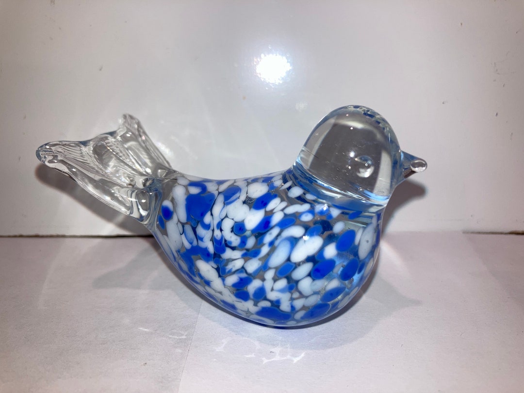 Vintage Confetti Glass Bird Figure, Blue White Confetti Bird Figure ...