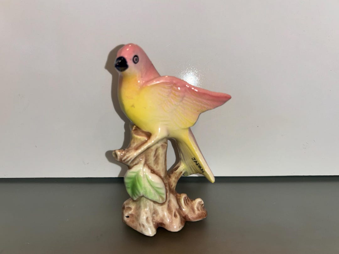 Vintage Japan Ceramic Bird, Vintage Pink Bird on Branch, Vintage Japan ...