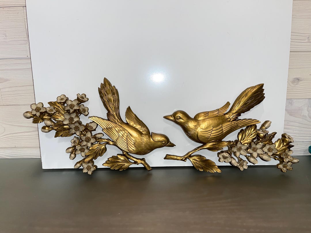 Pair of MCM Syroco Birds Wall Decor, Dart Ind USA Gold Dogwood, Syroco ...