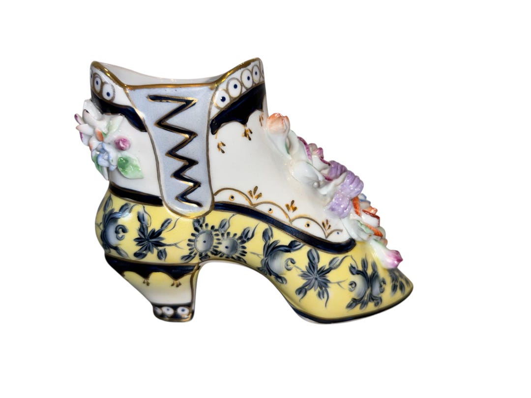 Vintage Limoges Shoe Vase, Limoges Shoe Applied Flowers, Limoges Boot ...