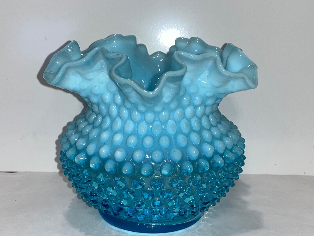 Vintage Fenton Turquoise Opalescent Hobnail Vase, Fenton Opalescent ...