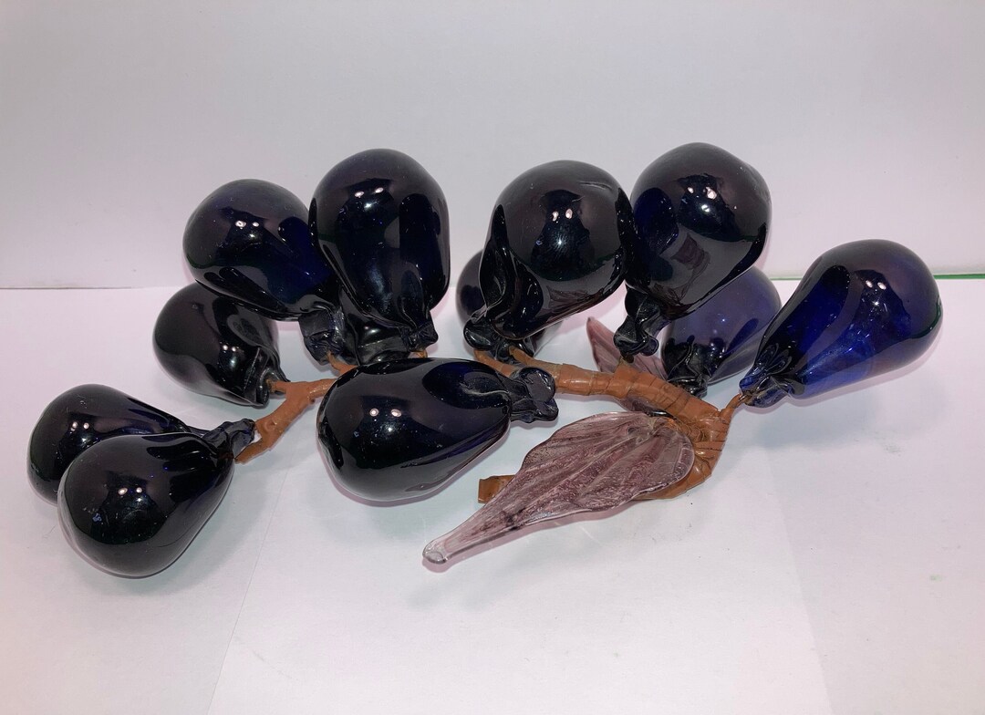 Mid Century Large Glass Grape Cluster, Blown Glass Purple Grape Cluster ...