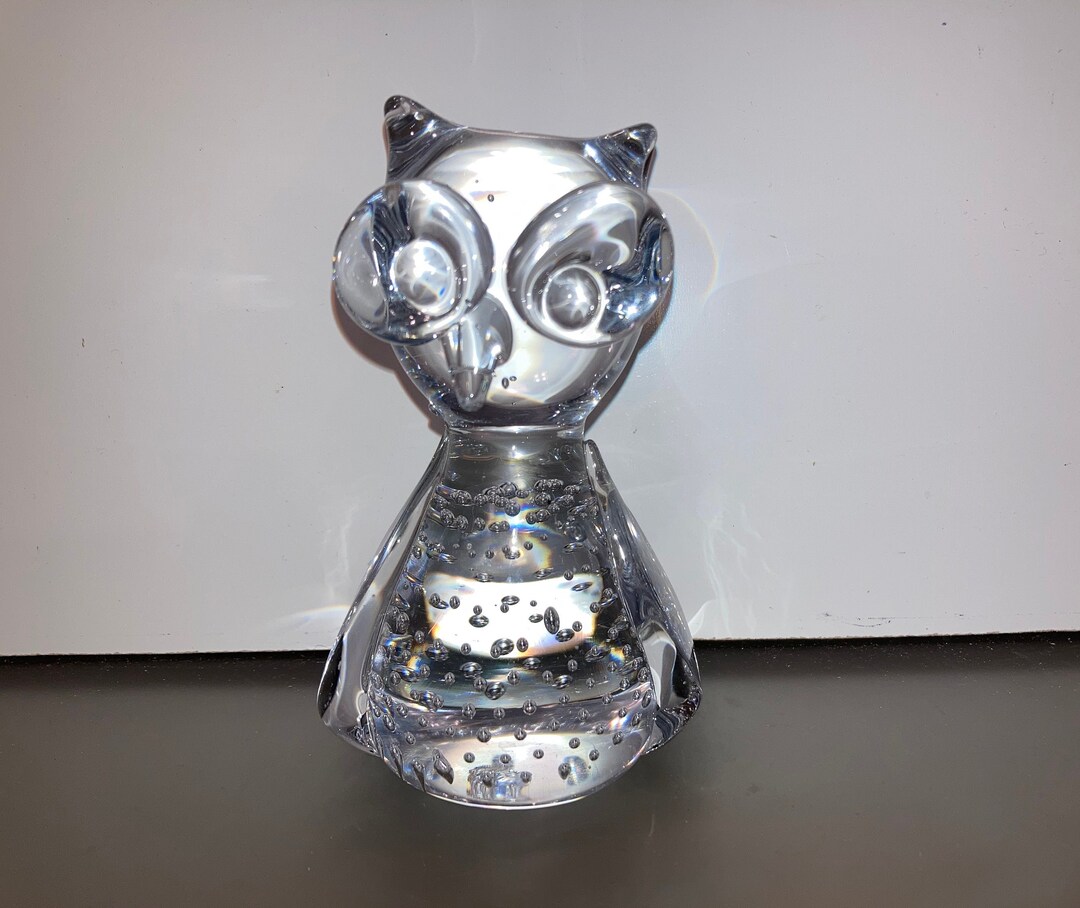 Vintage Clear Controlled Bubble Owl Paper Weight, Vintage Clear Crystal ...