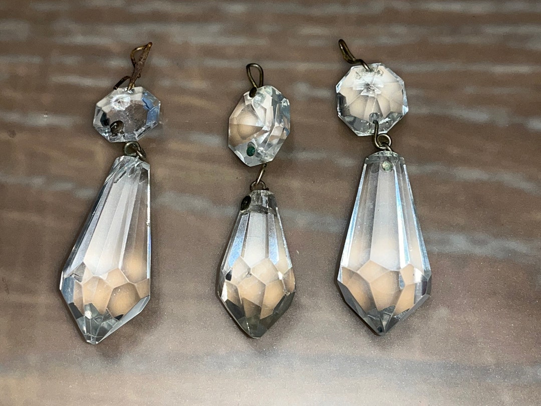 3 Pcs of Antique Crystal Prism Sets, 2 1/4" Chubby Crystals Sets ...