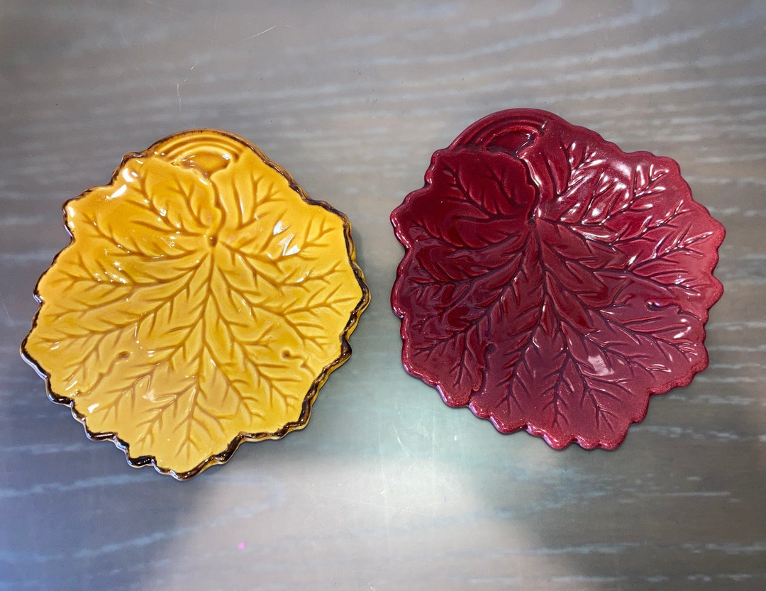 2 Faience Provençal Plates, Fall Color French Leaf Trinket Dishes ...