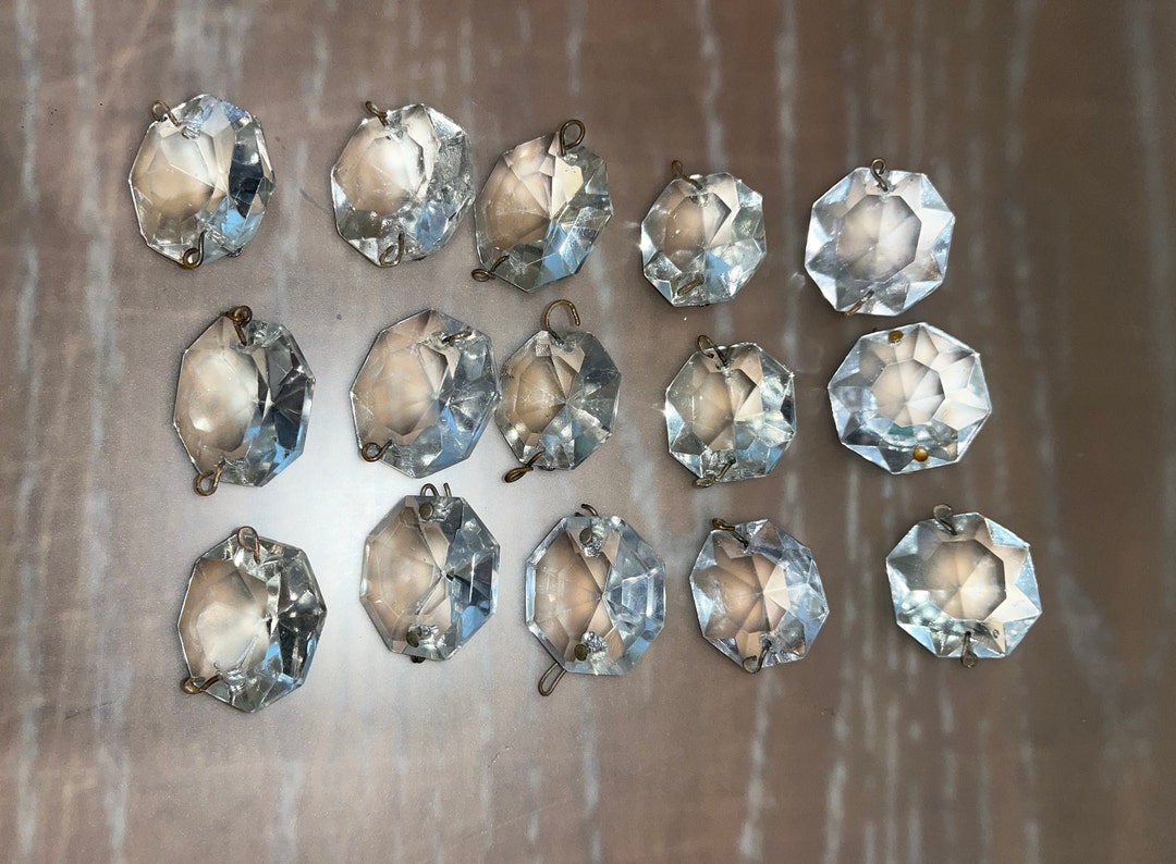 15 Antique Crystal Prisms, 1" Faceted Octagon Crystals, Antique Large ...