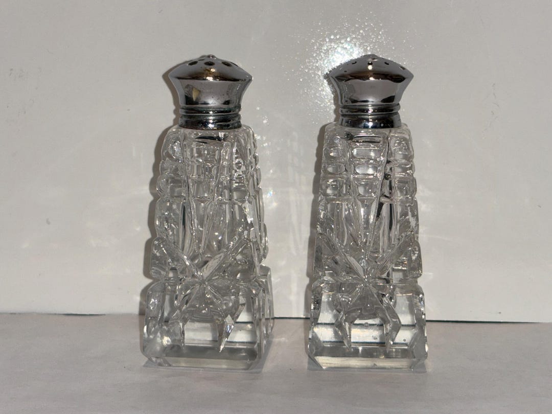 Vintage Cut Crystal Salt Shakers, Crystal Faceted Salt Pepper, Vintage ...