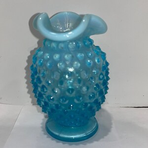 Vintage Fenton Hobnail Vase, Vintage Fenton Opalescent Blue Ruffled ...