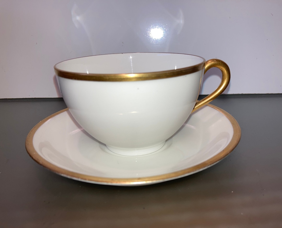 Vintage JP France Tea Up, Vintage French White Gold Trim Cup and Saucer ...