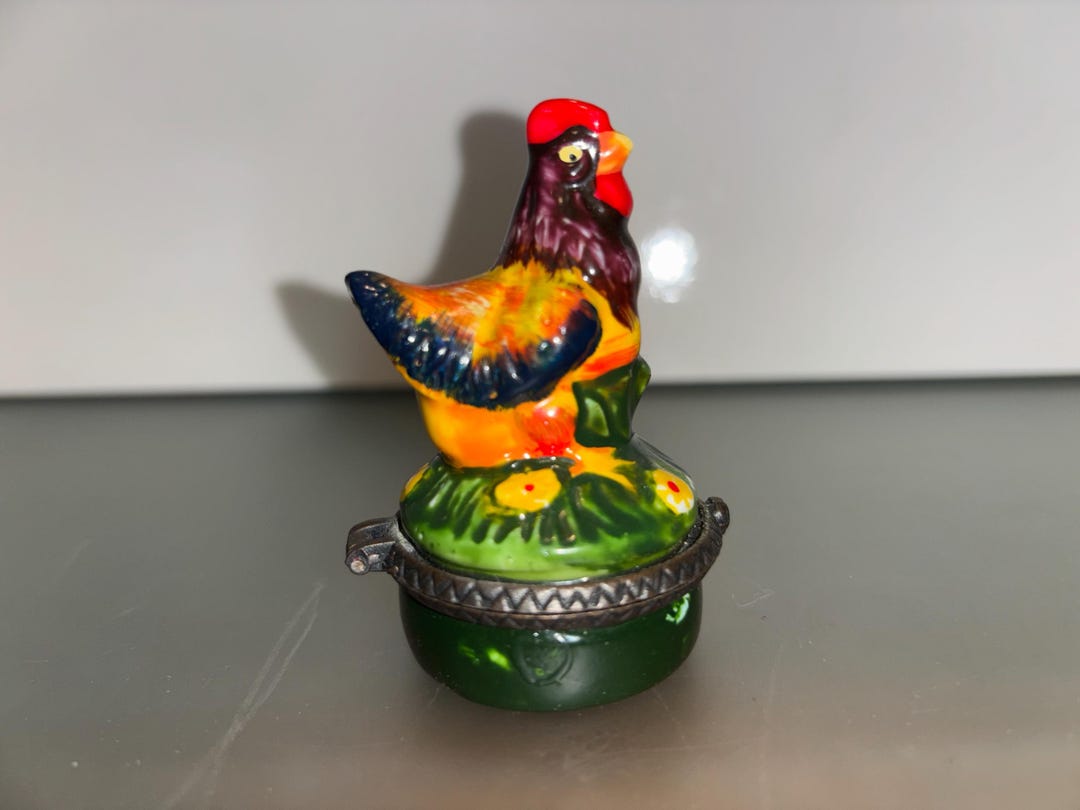 Vintage Porcelain Trinket Box, Painted Chicken Trinket Box, Porcelain ...