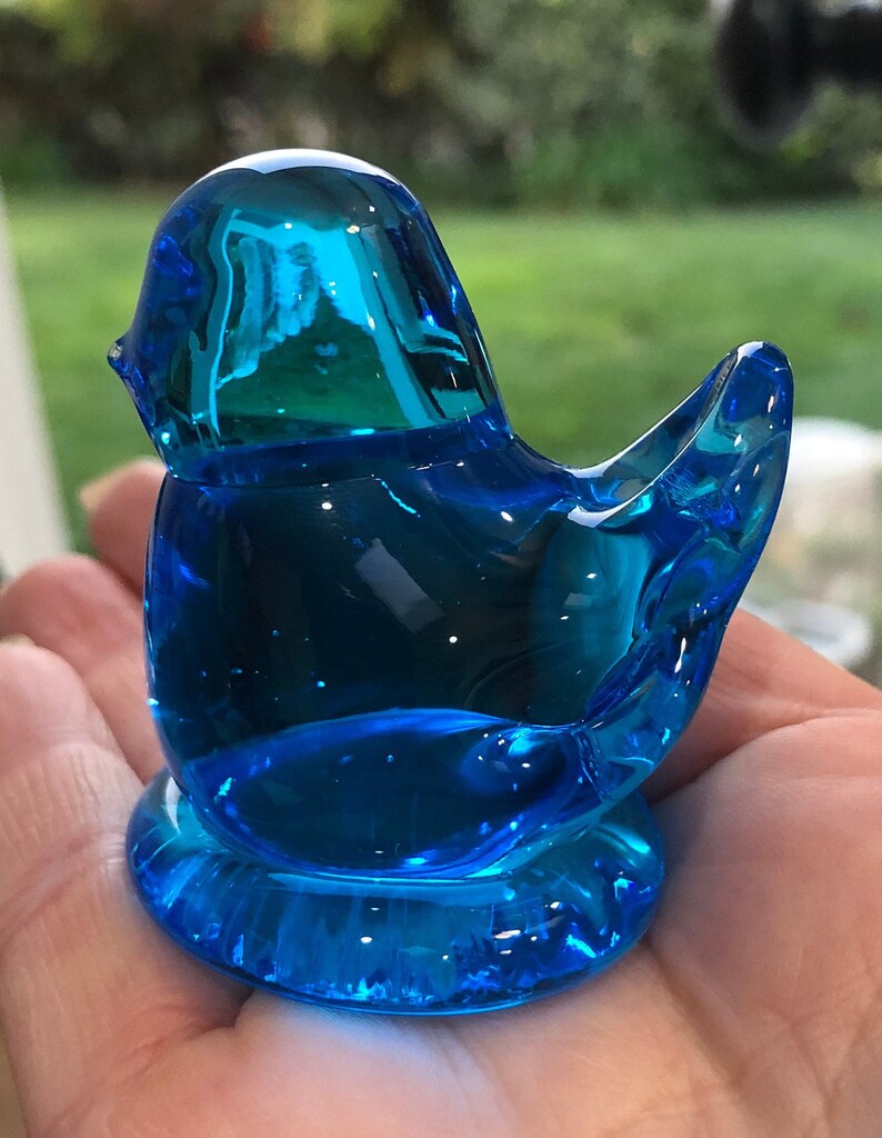 1989 Ron Ray Blue Bird of Happiness Turquoise Glass Cardinal Bird CHIP ...