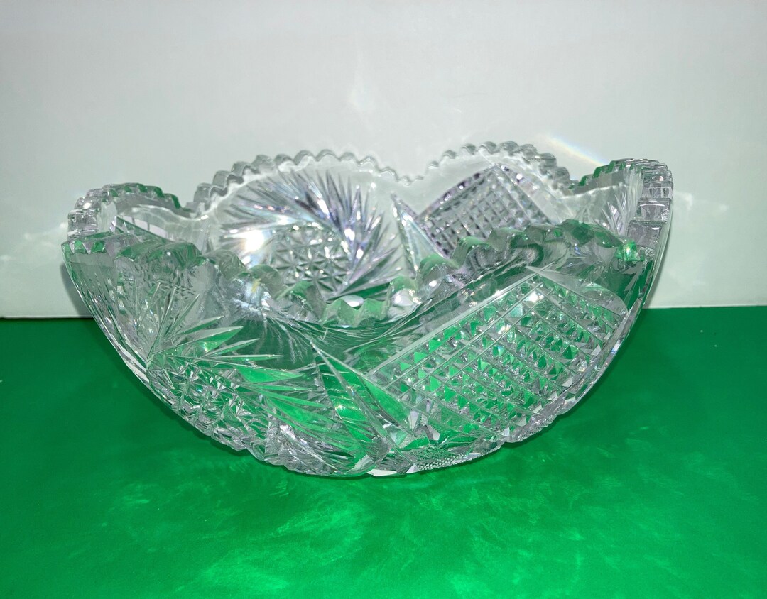 Antique American Brilliant Crystal 8" Bowl, Stars Cut Glass Hobstar ...