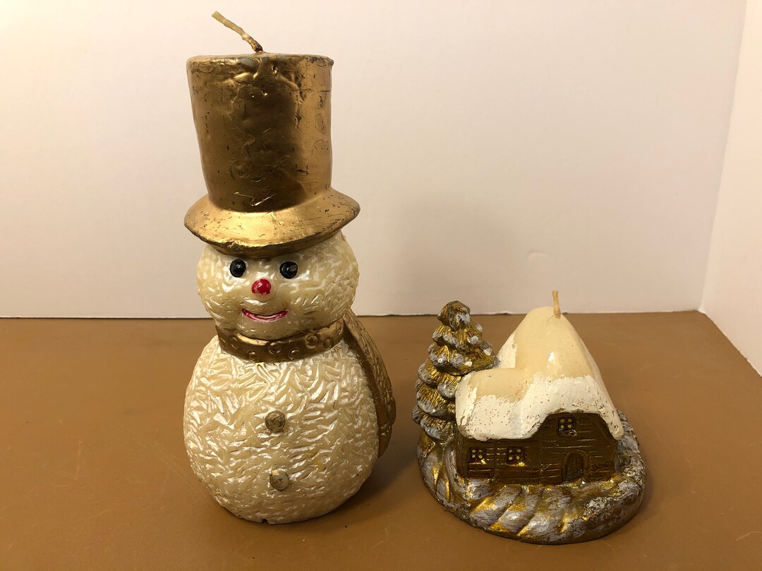 2 Vintage Christmas Candles, Vintage Snowman Christmas Candle, Gold ...