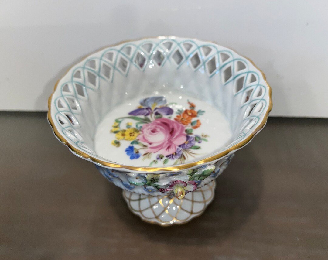Antique Carl Thieme Dresden Reticulated Compote, Dresden Flower ...