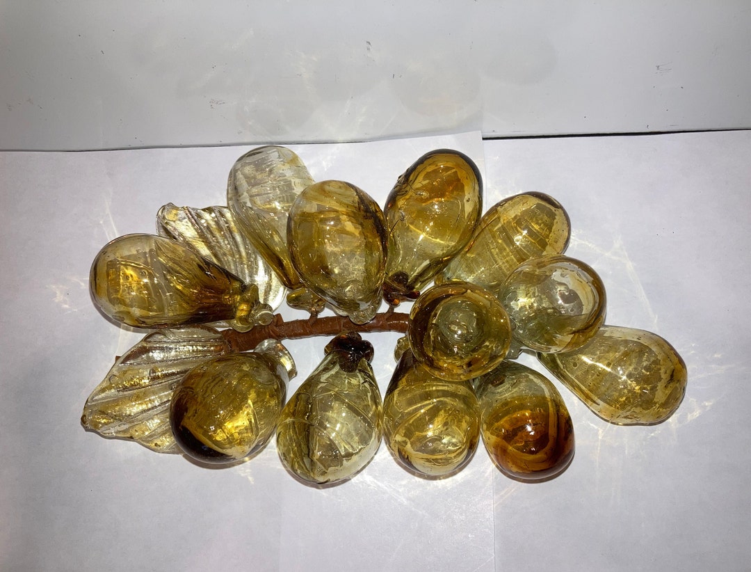 Mid Century Amber Glass Grape Cluster, Blown Glass Grape Cluster, Gold ...