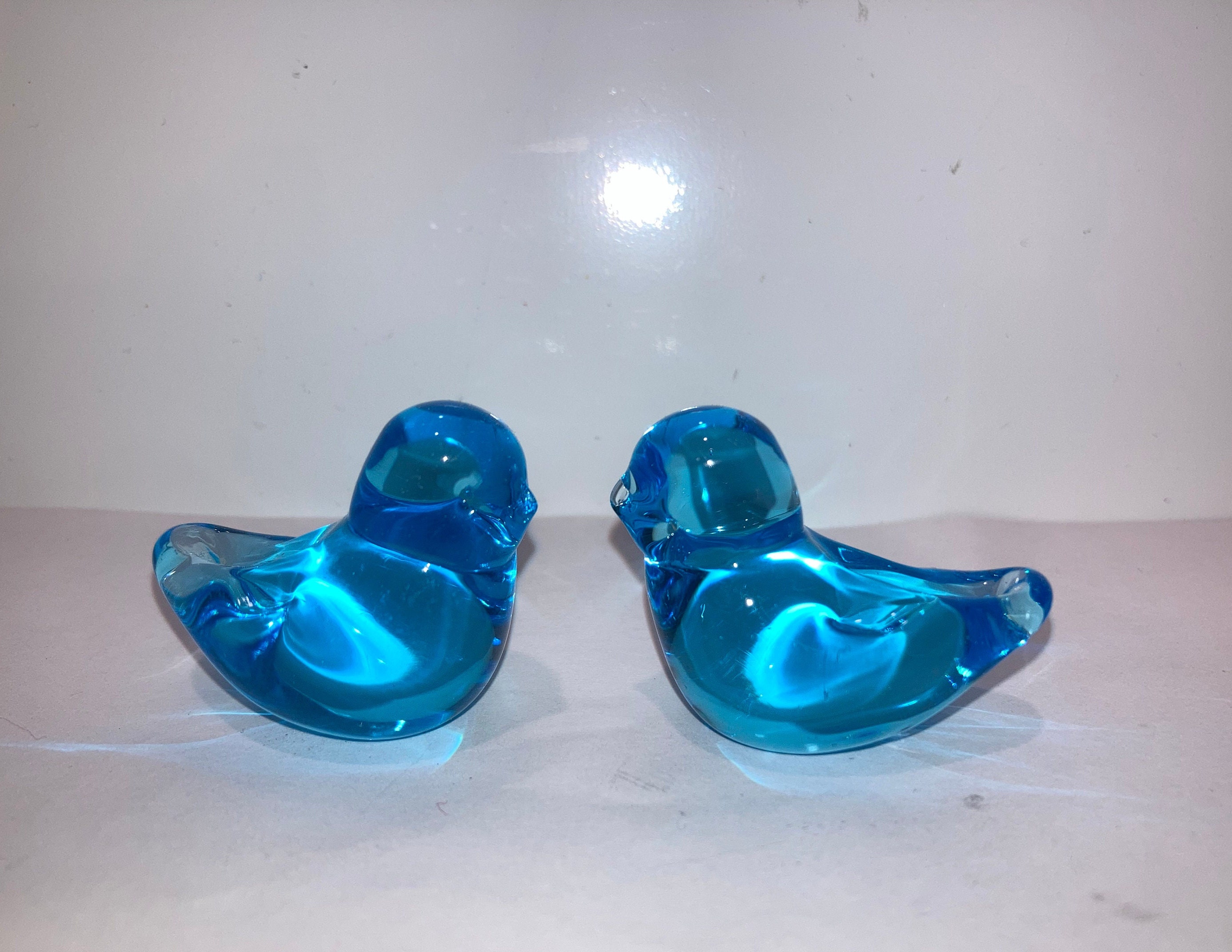 2 Mini Bluebird Little Blue Bird Figure Vintage Blown Glass - Etsy