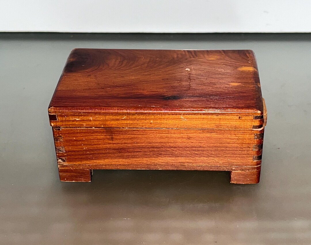 Vintage Wooden Box, Small Wooden Box, 4 Hinged Wooden Box, Natural Wood ...
