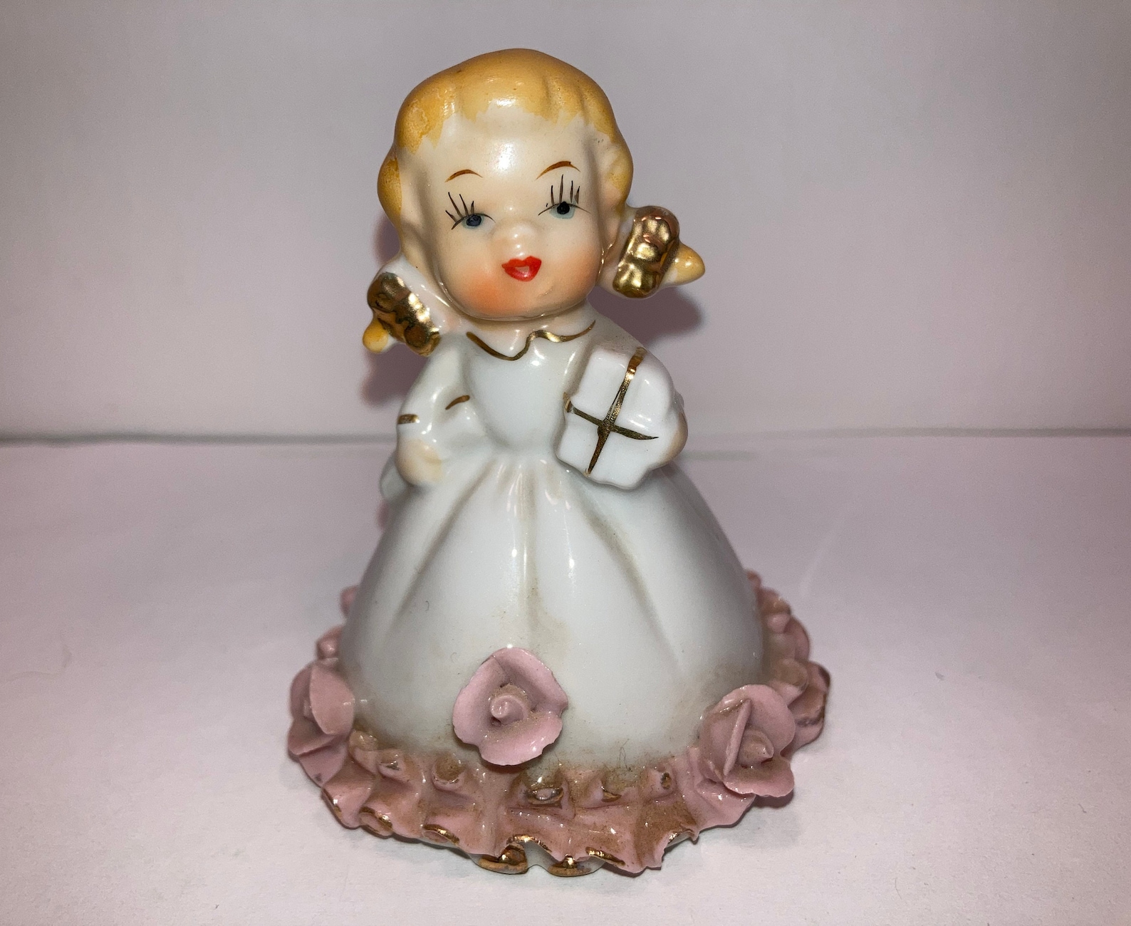 Vintage Japan Porcelain Bell Mid Century Pink White Bell - Etsy