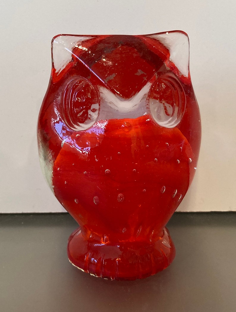 Vintage Studio Glass Clear Red Owl Figure Bubble Glass Owl | Etsy