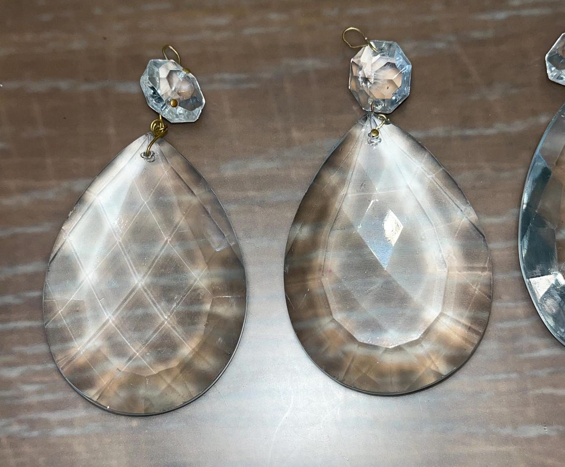4 Prism Sets, 4" Teardrop Crystal Sets, Faceted 3" Oval Prisms, Antique ...