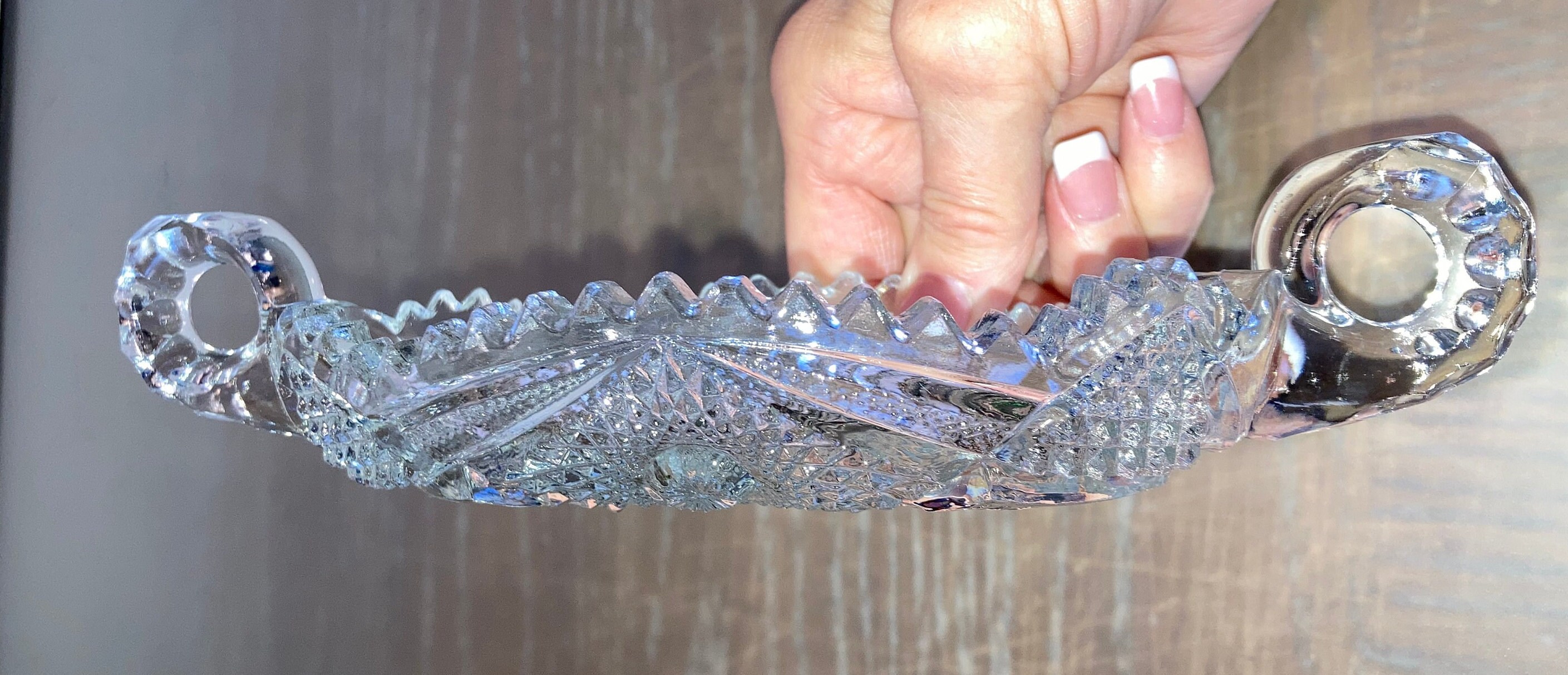 Vintage Cut Glass Nappy Pressed Glass Double Handle Nappy - Etsy