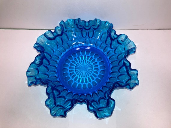 Fenton Colonial Blue Bowl Fenton Thumbprint Ruffled Dish - Etsy