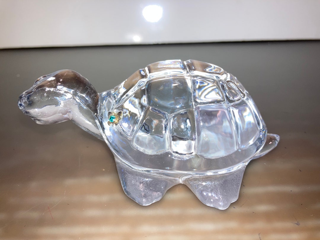 Vintage Glass Turtle Figure, 4" Long Turtle Paperweight, Glass Turtle ...