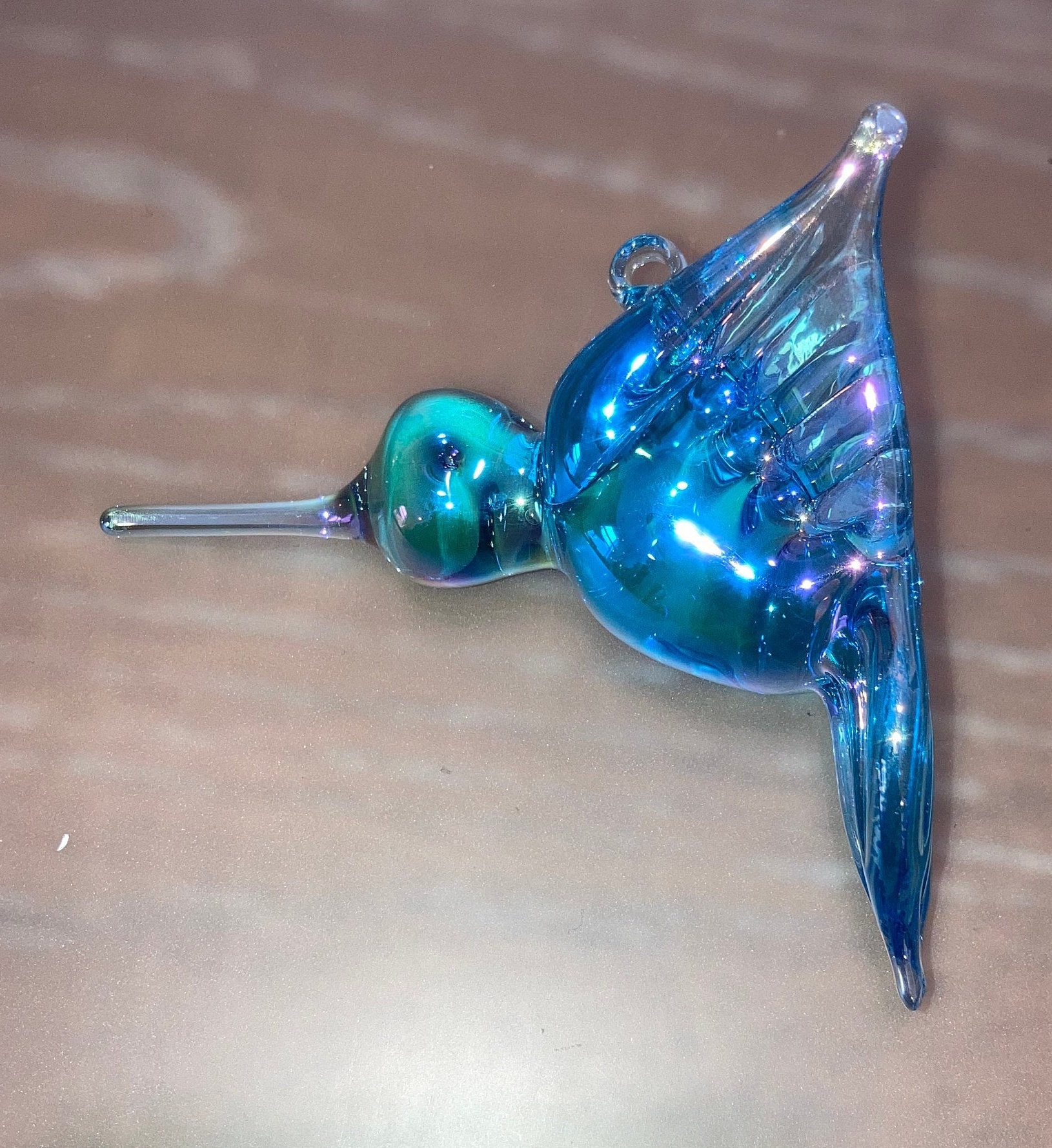 Vintage Blown Glass Aqua Hummingbird, Iridescent Light Blue Hummingbird ...