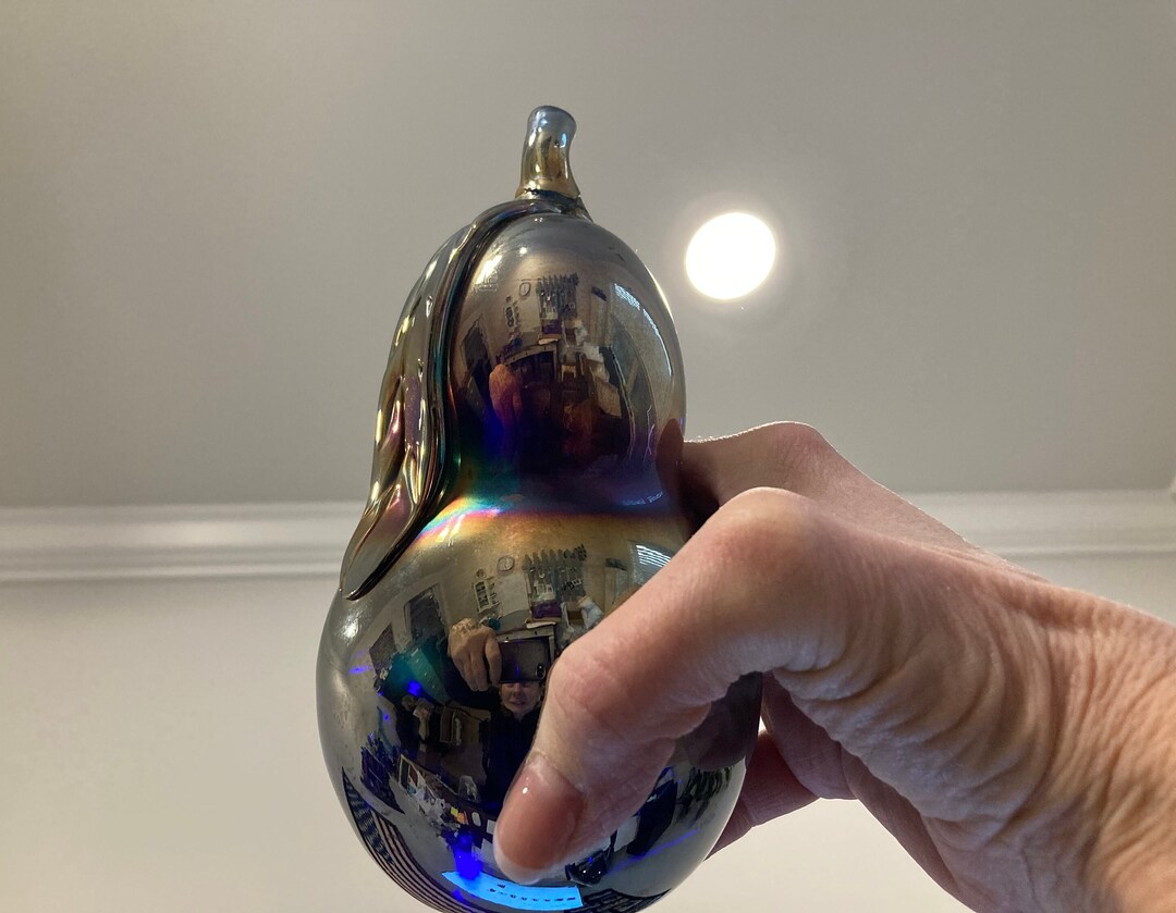 St Clair Blue Carnival Glass Pear, St Clair Iridescent Pear Paperweight ...