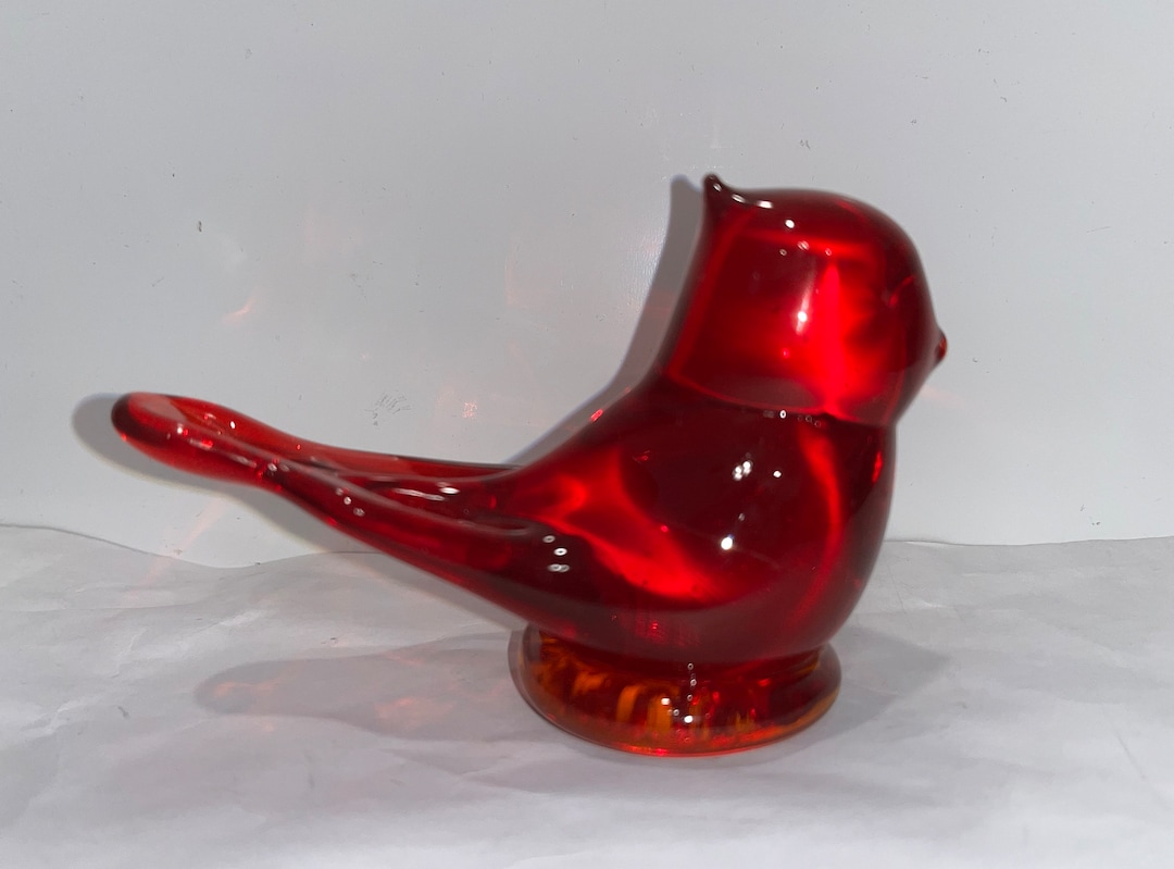 Vintage Blown Glass Red Cardinal Bird, Titan Large Red Glass Cardinal ...