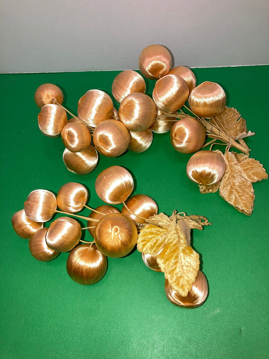 2 Vintage Satin String Grape Cluster, Mid Century Gold Silk Grape ...