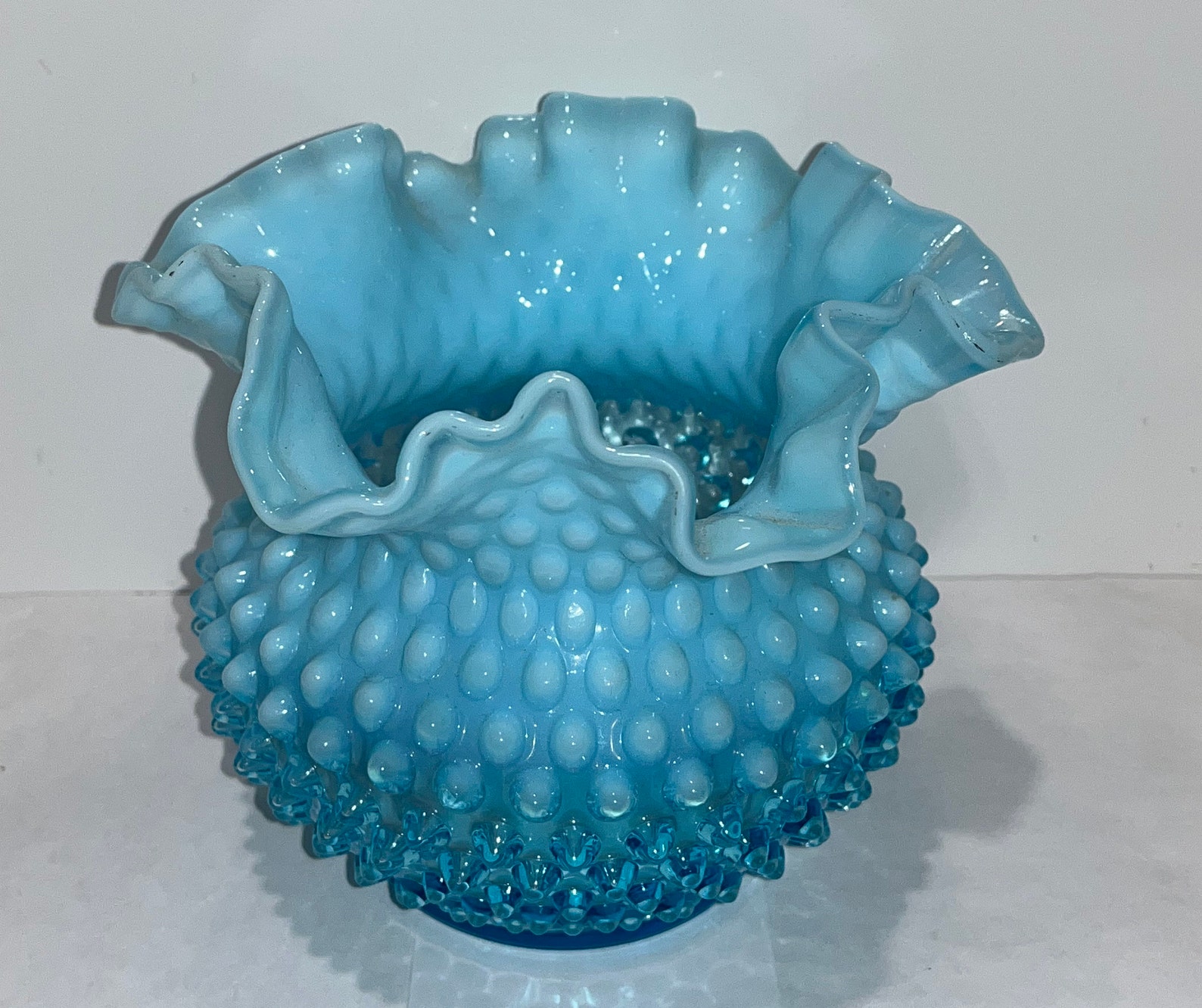 Vintage Fenton Turquoise Opalescent Hobnail Vase, Fenton Opalescent ...