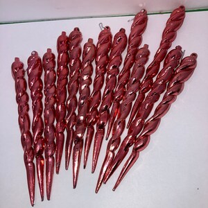 13 Vintage Pink Icicle Christmas Ornaments, Shatterproof 5" Rose Icicle ...