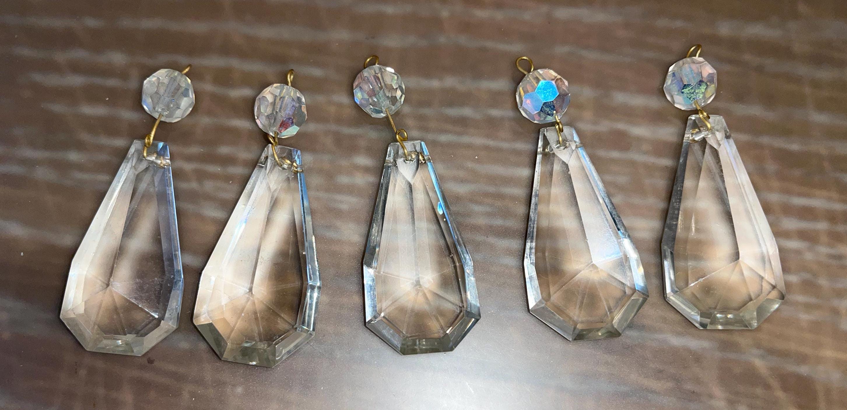 5 Antique 2 3/4" Crystal Prism Sets, Antique 1/2" Iridescent Ball Prism ...