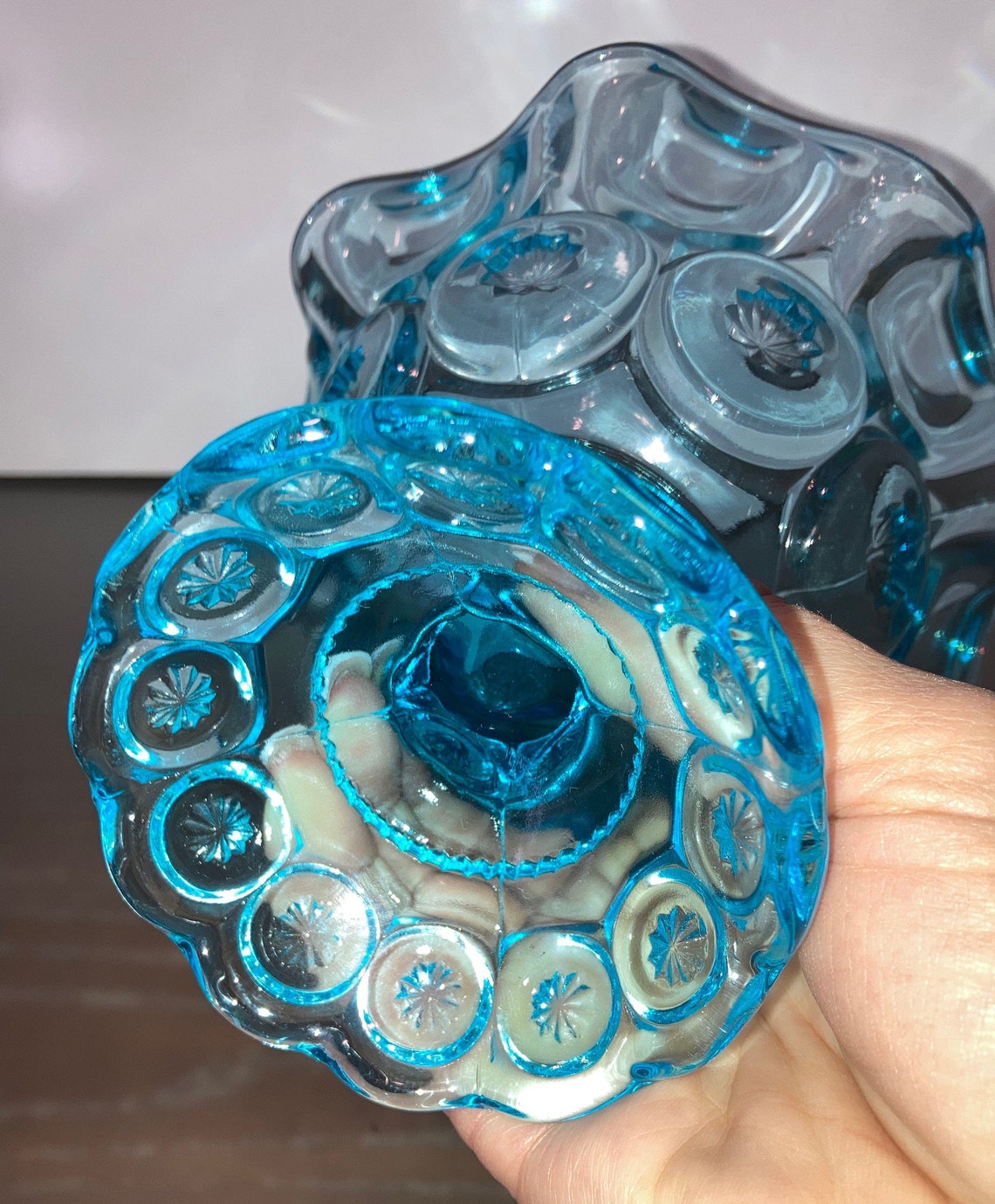Vintage Depression Glass LE Smith Turquoise Pedestal Bowl, Blue Moon ...