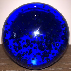 Mid Century Blue Controlled Bubble Paper Weight, Vintage Blue Art Glass ...