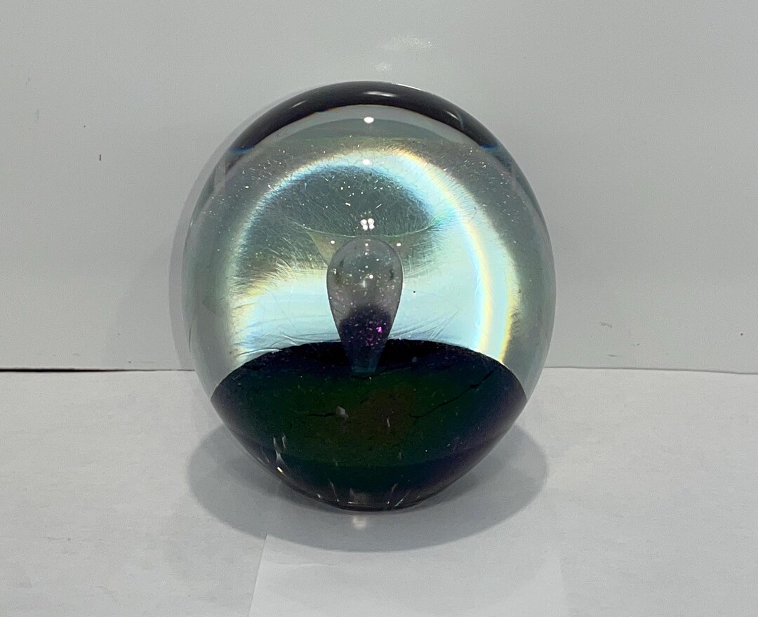 Signed Robert Eckholt Paperweight, Iridescent Peacock Art Glass ...