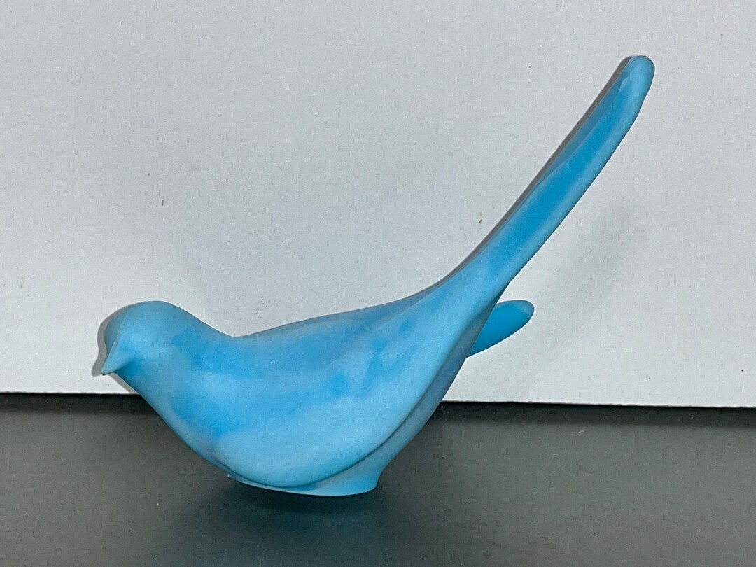 Fenton Blue Slag Satin Long Tail Bird, Vintage Fenton Blue Slag Long ...