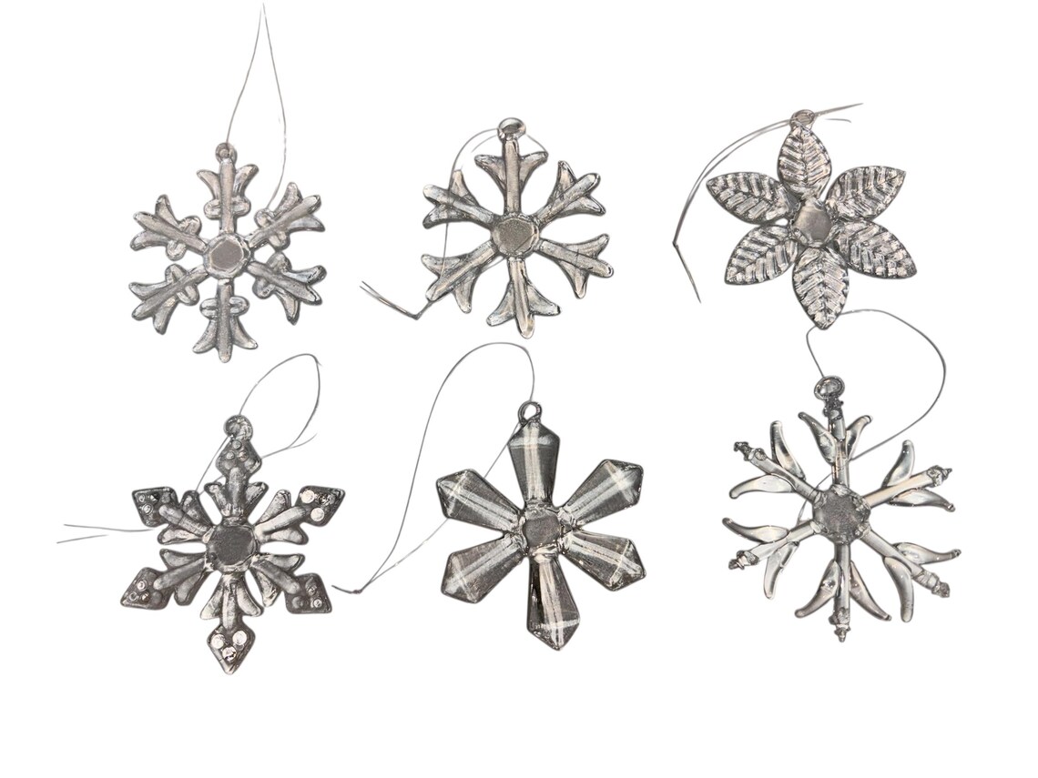 6 Glass Snowflake Ornaments, Handcrafted Clear Glass Snowflakes, 6 ...