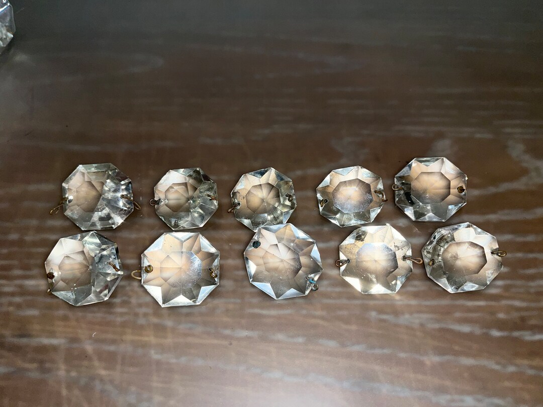 10 Antique Crystal Prisms, 1 1/4" Faceted Octagon Crystals, Antique ...