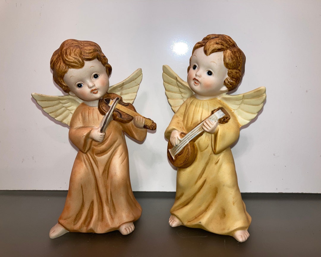 Pair Vintage Homco Porcelain Angel, Homco Angel 5400, Brunette Angel ...