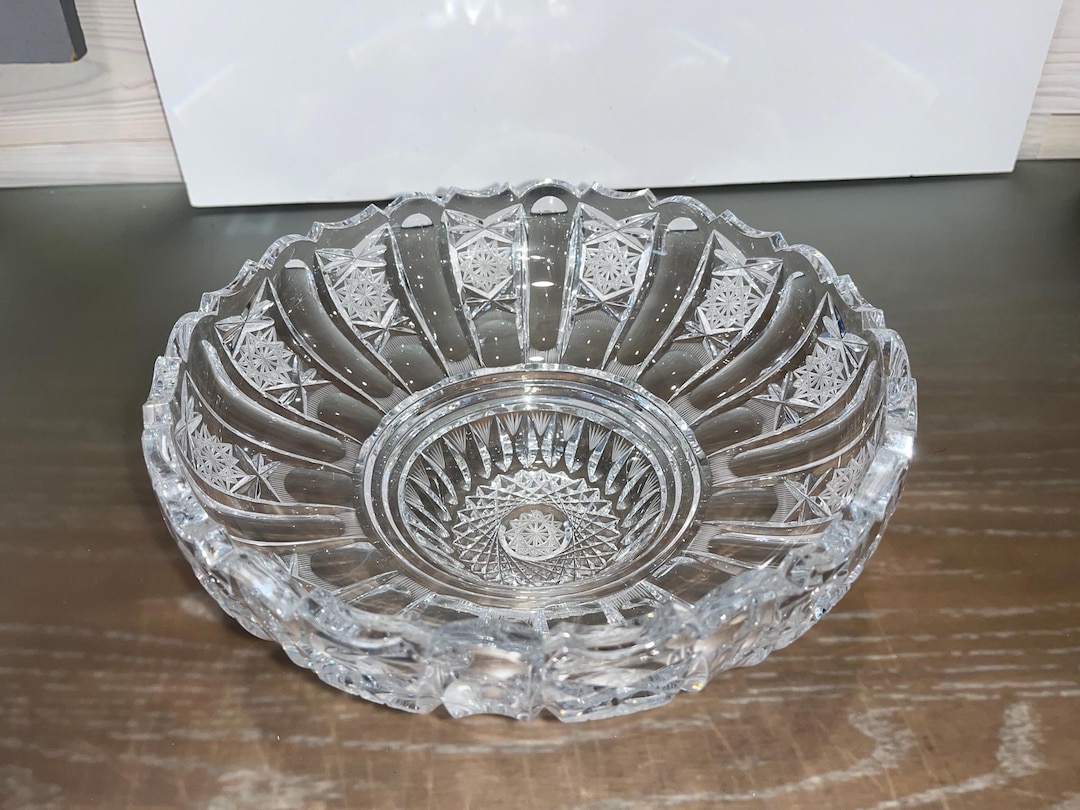 Vintage Poland Cut Stars Serving Bowl, Stars Cut Glass Large Bowl ...