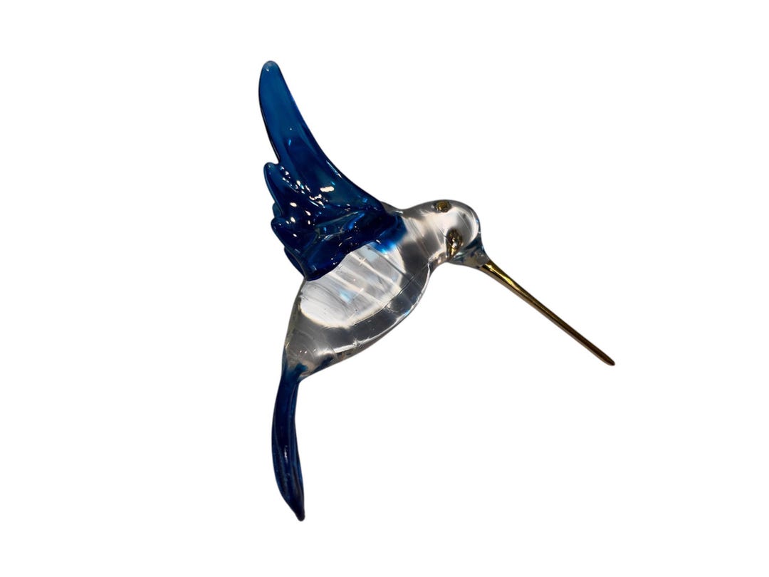 Vintage Blown Glass Hummingbird, Blue Clear Hummingbird, Blown Glass ...